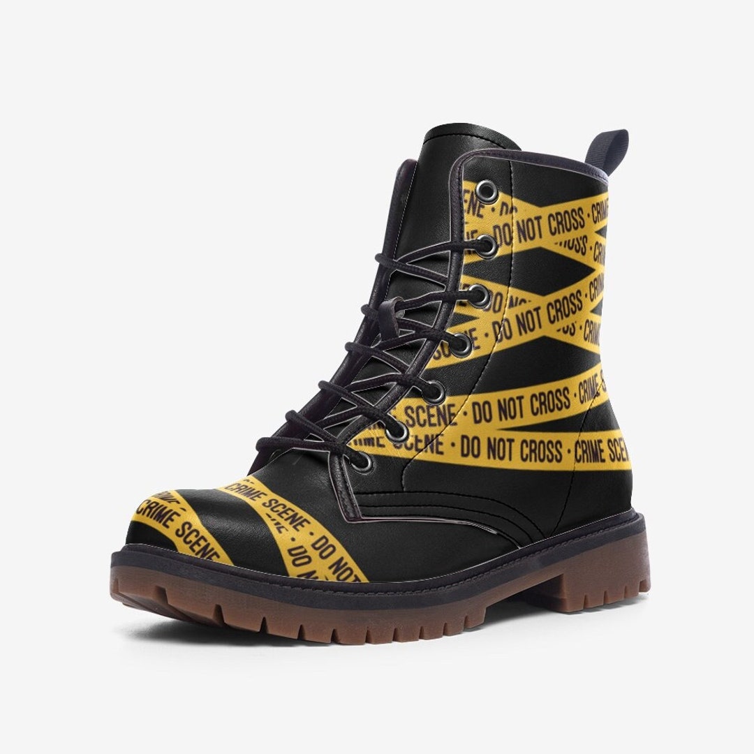 Crime Scene Boots for True Crime Junkie, Crime Scene Tape Vegan Leather ...