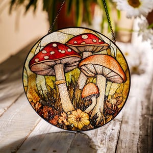 Mushroom Stained Glass Suncatcher Fungi Lightcatcher Mycology Window ...