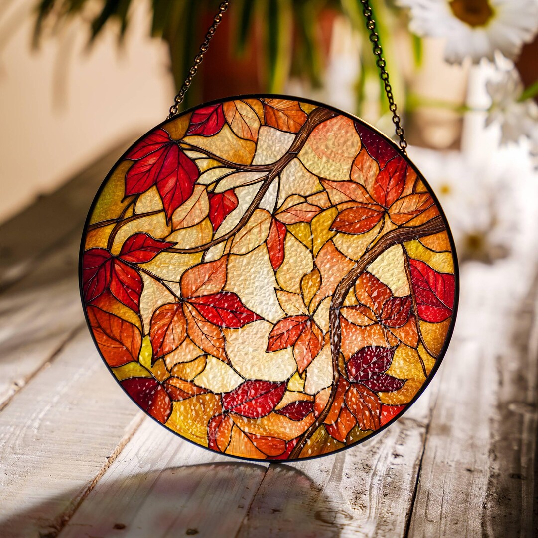 Autumn Stained Glass Suncatcher Fall Season Light Catcher Window ...