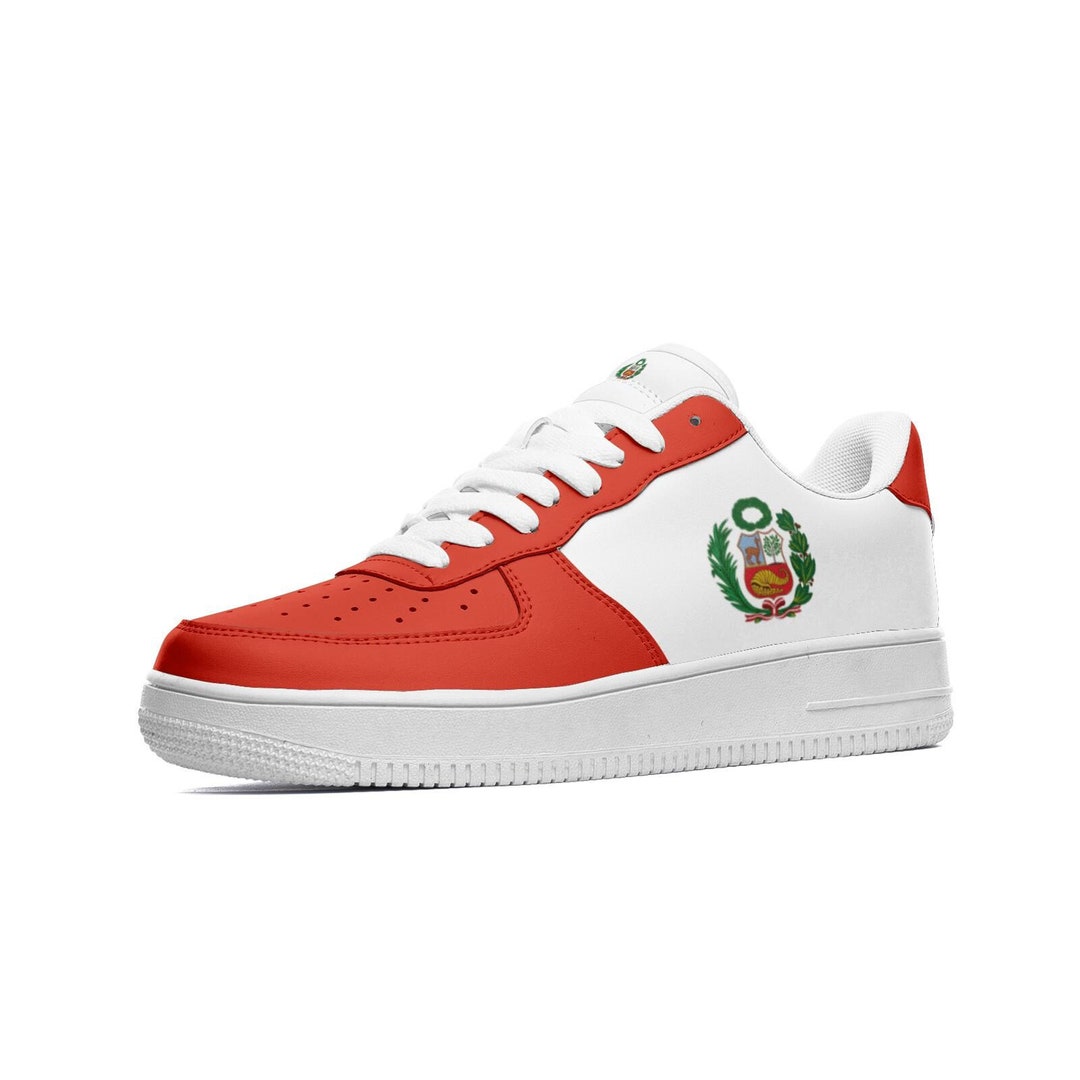 Peru Flag Sneakers, Peruvian Colors Unisex Low Top Vegan Leather ...