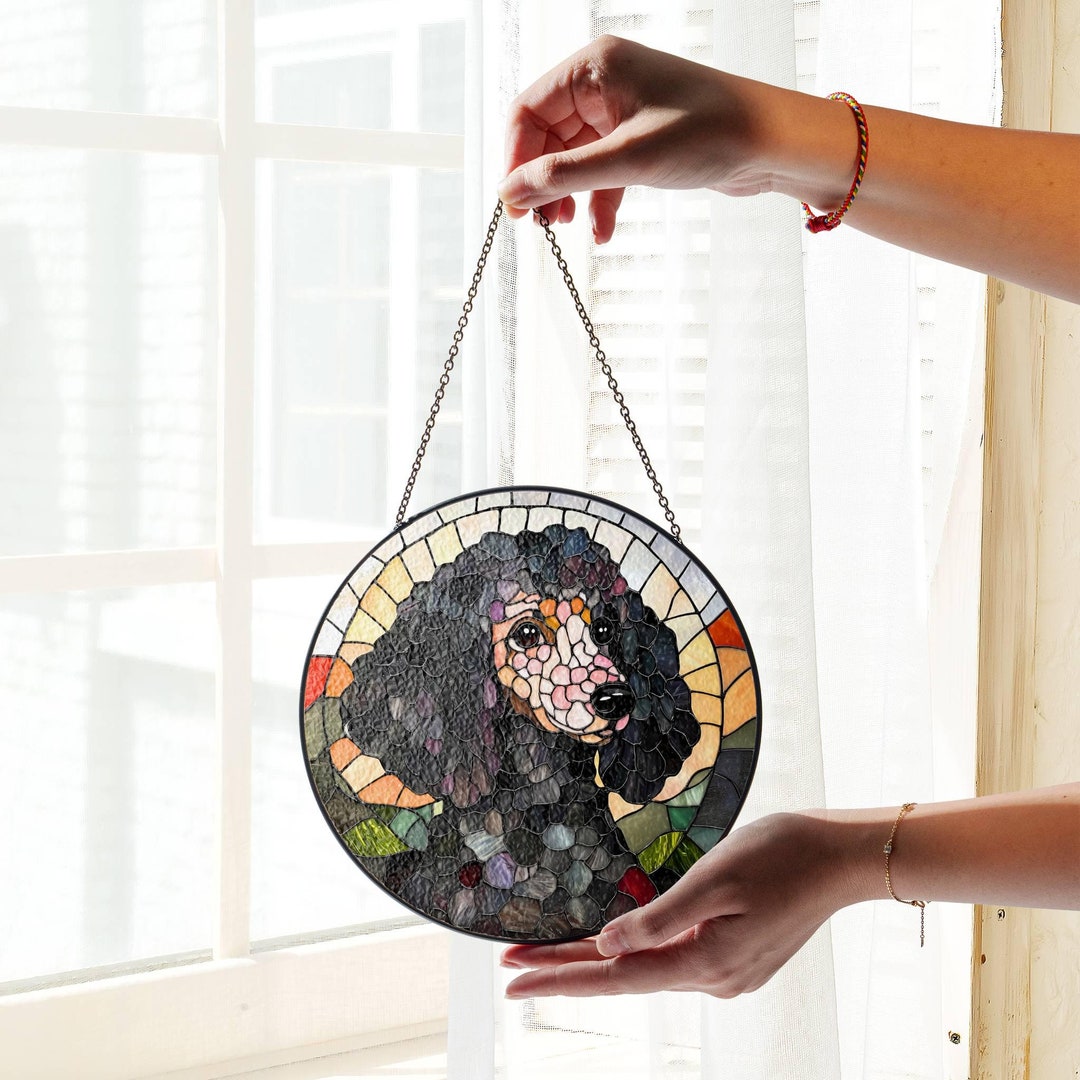 Poodle Stained Glass Suncatcher Black Poodle Light Catcher Window ...