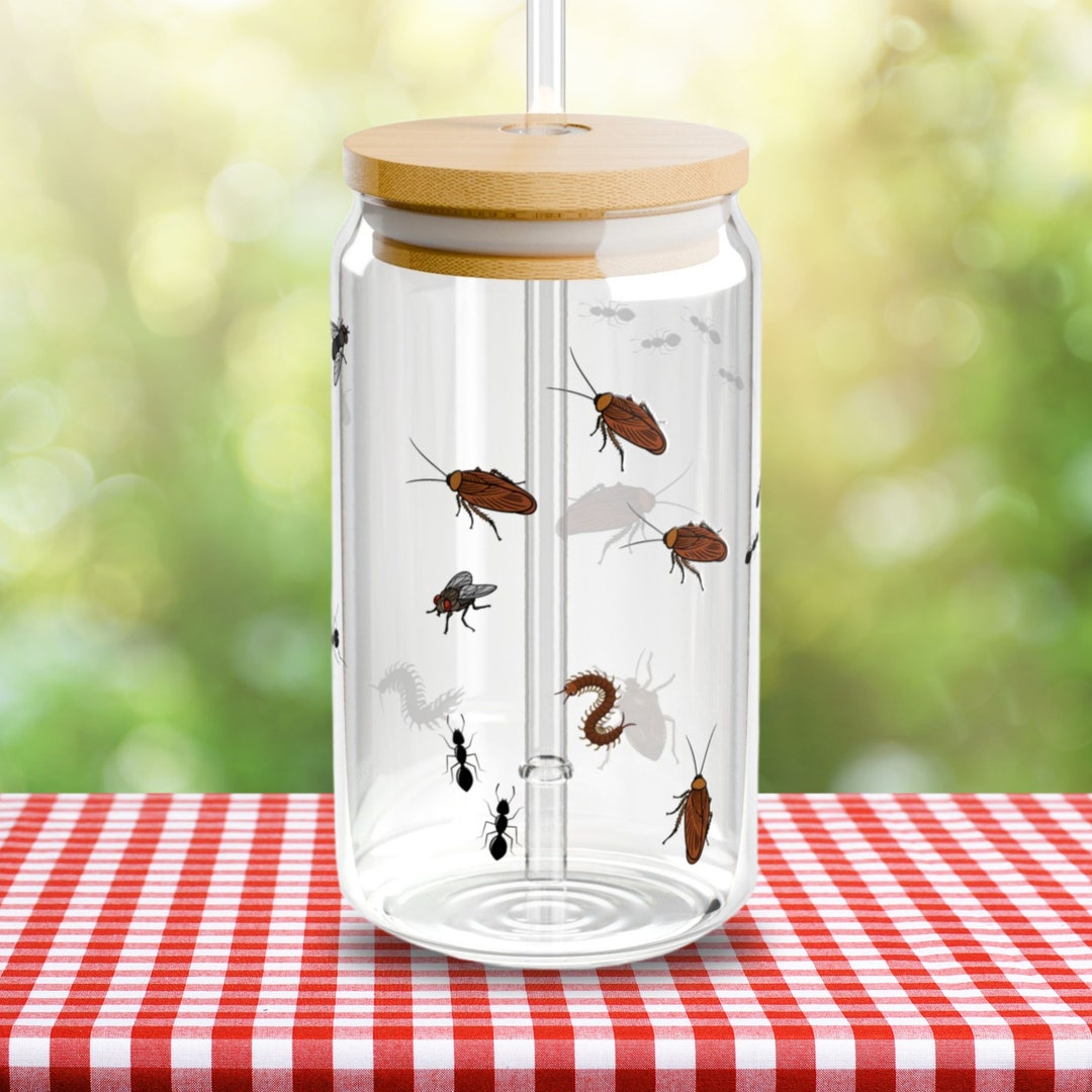 Bug Glass Tumbler Sipper Glass 16oz Insect Tumbler With Bamboo Lid Bug ...