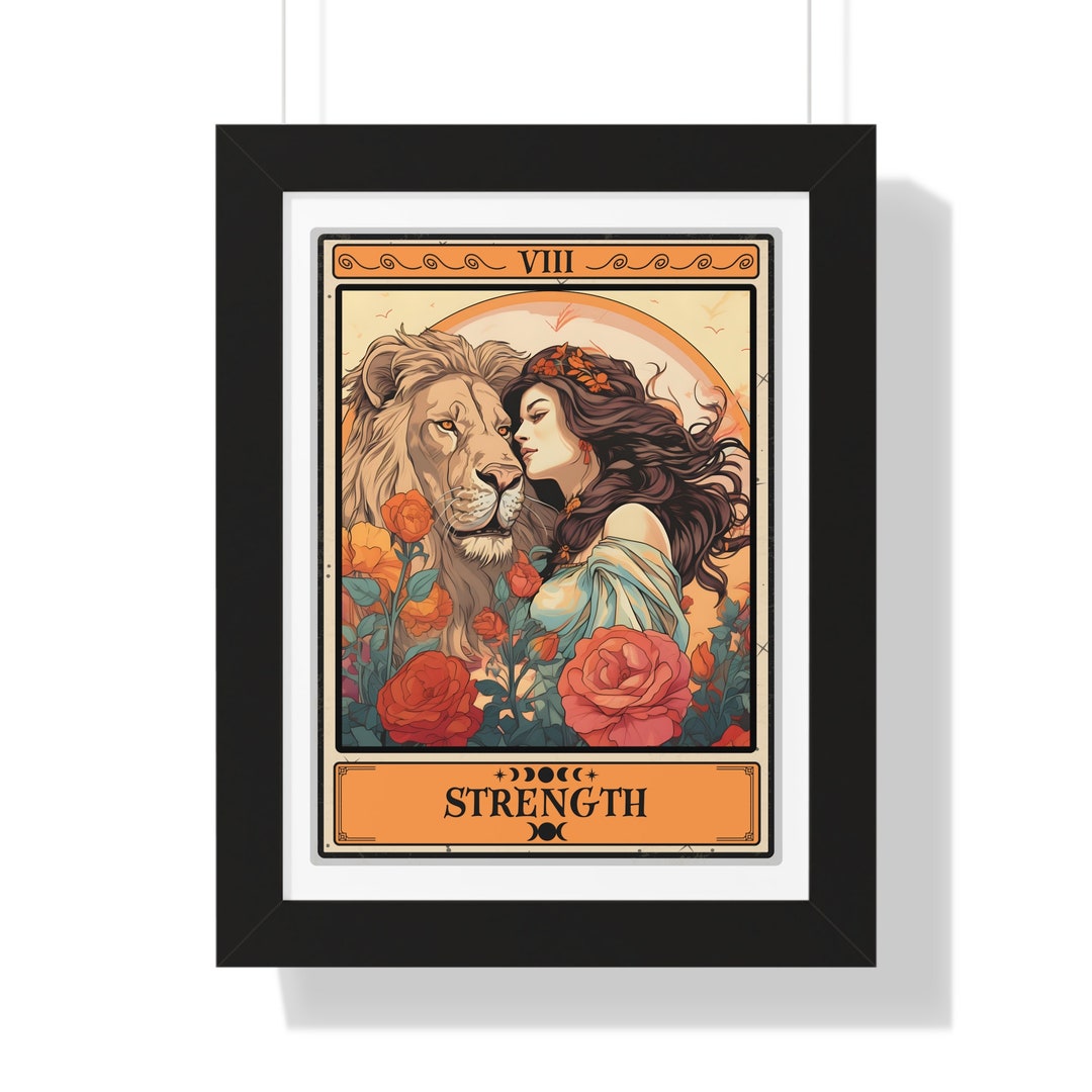Strength Tarot Card Framed Print, Tarot Decor Framed Tarot Card Art ...