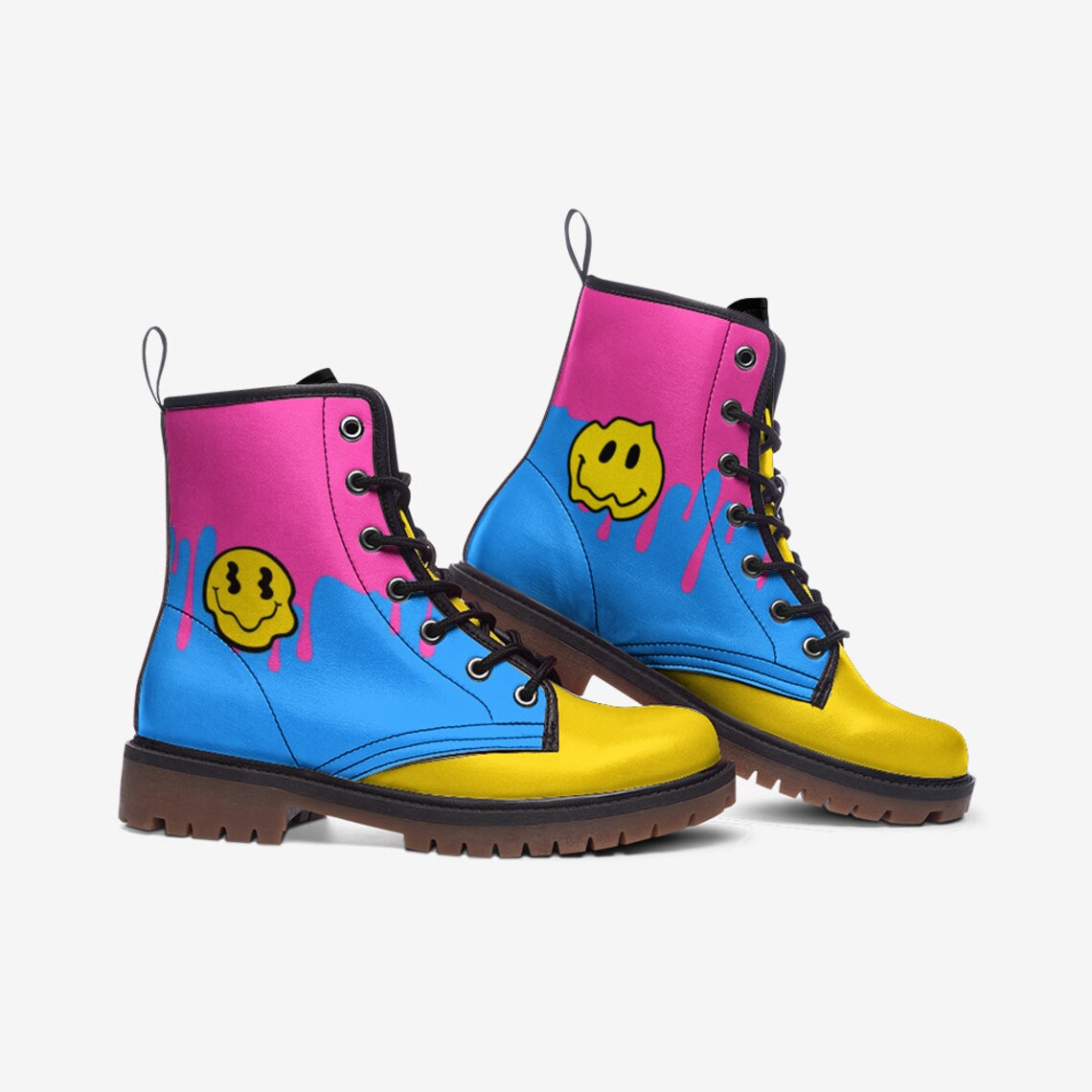 Trippy Color Boots Vegan Leather Lace up Boots Rave Boots Festival ...