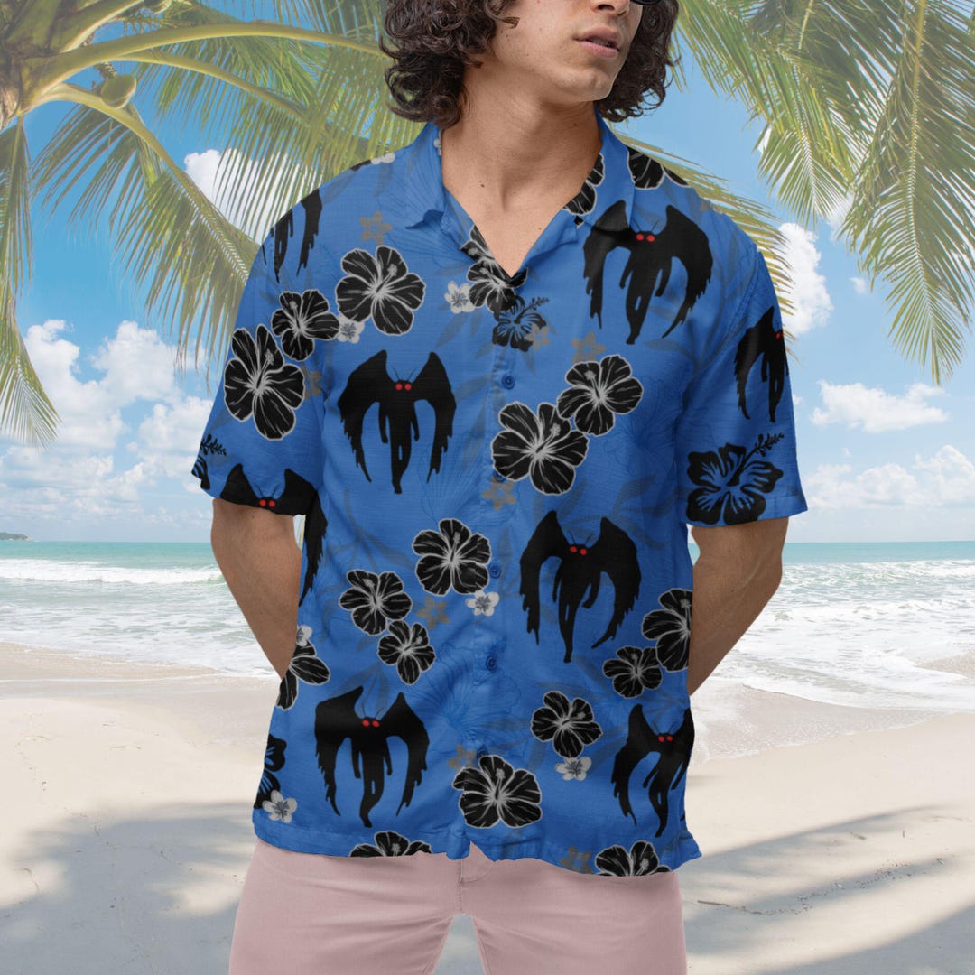 Mothman Button Down Shirt, Mothman Shirt Cryptid Short-sleeve Hawaiian ...