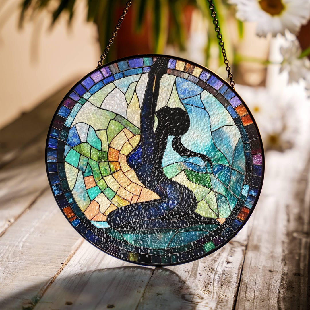 Yoga Pose Stained Glass Sun Catcher: Namaste Window Hanging - Etsy