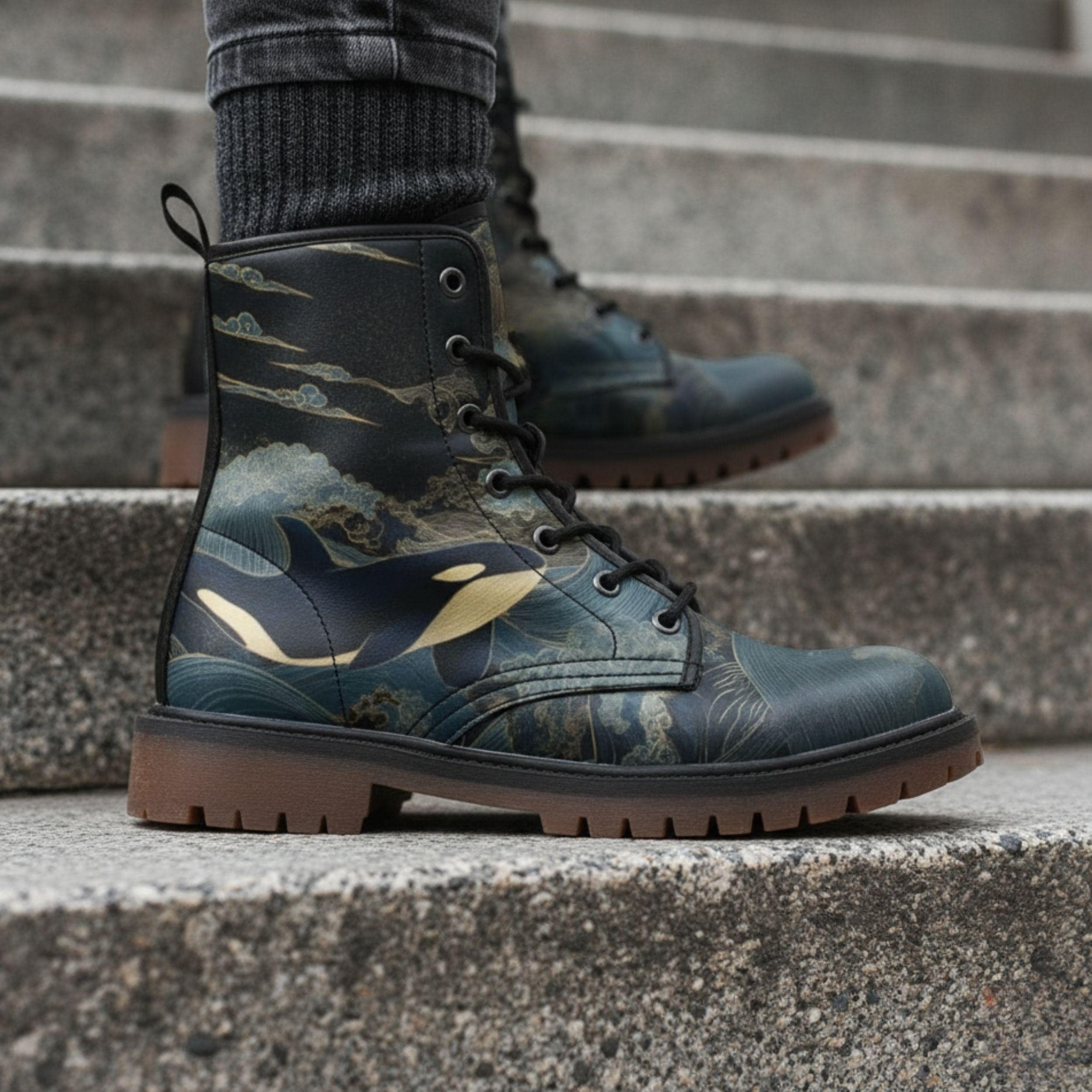 Orca Boots Killer Whale Vegan Leather Combat Boots Sea Life Ocean Lover ...