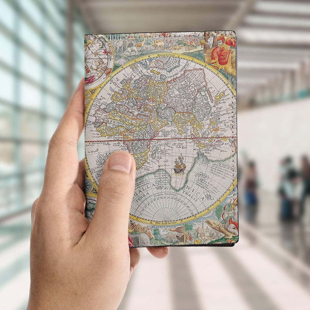 Vintage World Map Passport Holder: Vegan Leather Travel Gift - Etsy