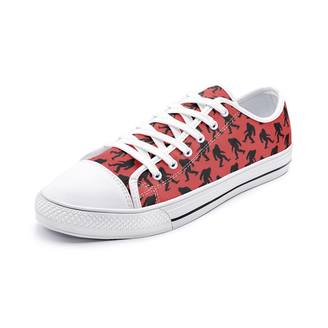 Bigfoot Sneakers, Sasquatch Shoes, Bigfoot Red Unisex Low Top Canvas ...