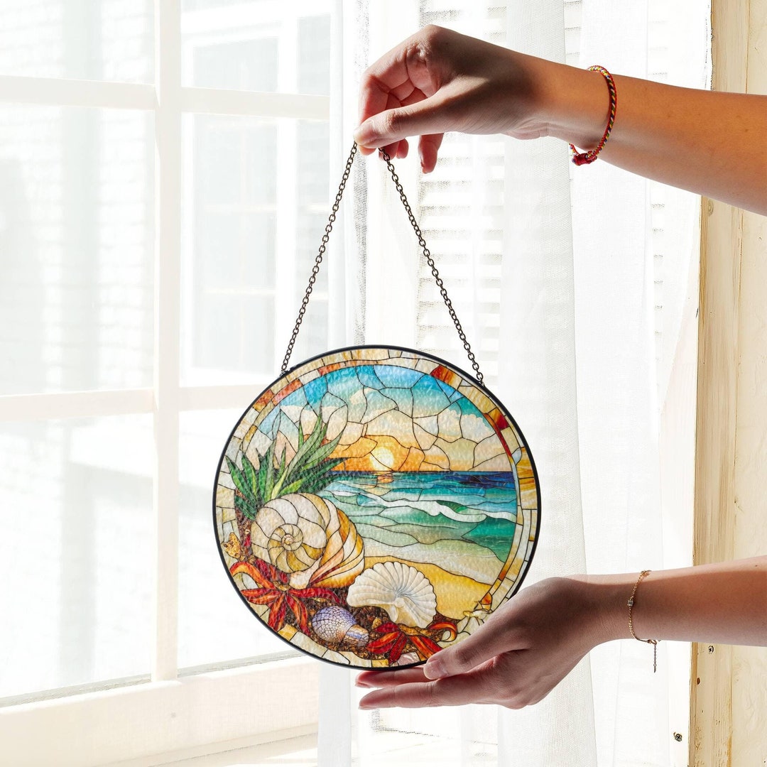 Seashell Stained Glass Suncatcher Sea Shell Sea Life Window Hanging ...