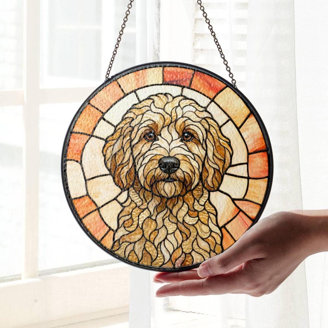 Goldendoodle Stained Glass Suncatcher: Goldendoodle Dog Light Catcher ...
