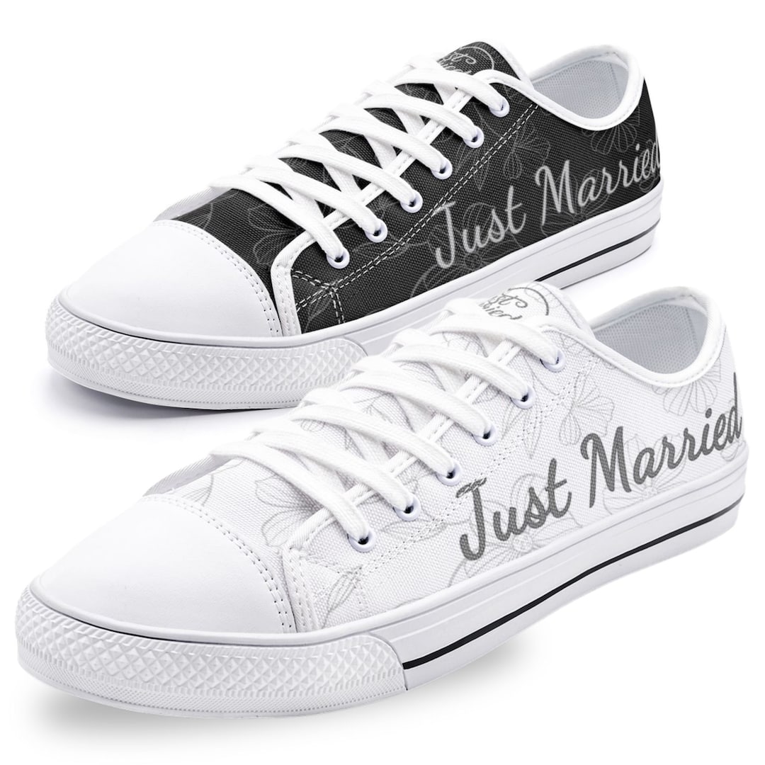 Just Married Husband and Wife Matching Shoes, Bride Sneakers ...