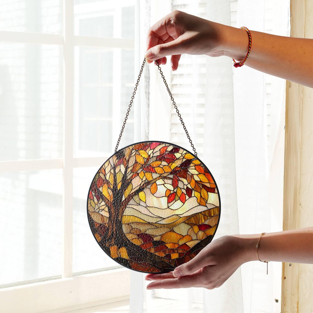 Autumn Stained Glass Sun Catcher Fall Season Light Catcher Window ...