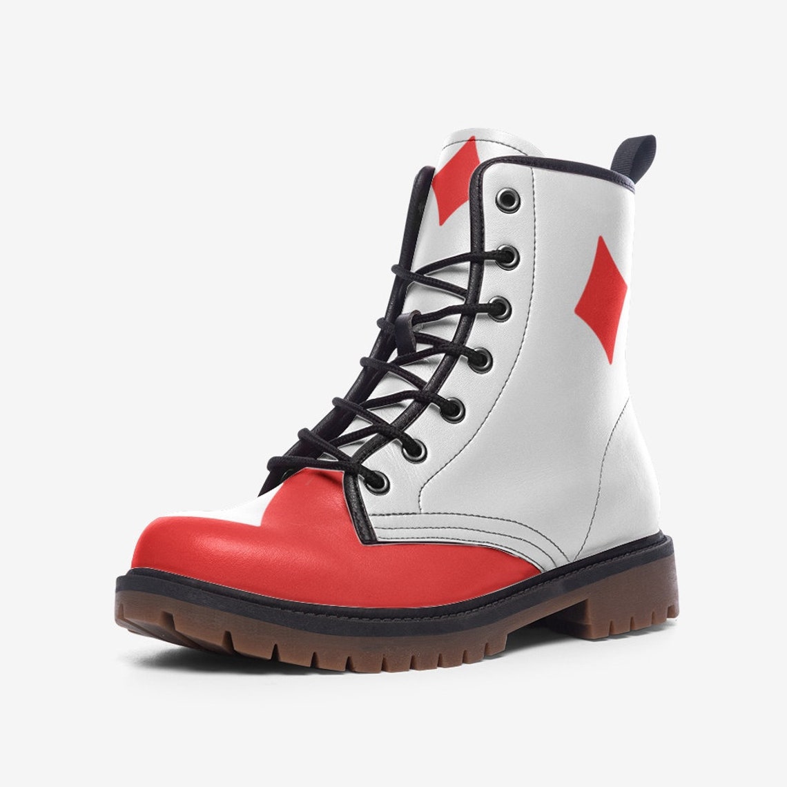 Poker Card Boots Red Diamonds Red White Ace of Diamonds Vegan Leather ...