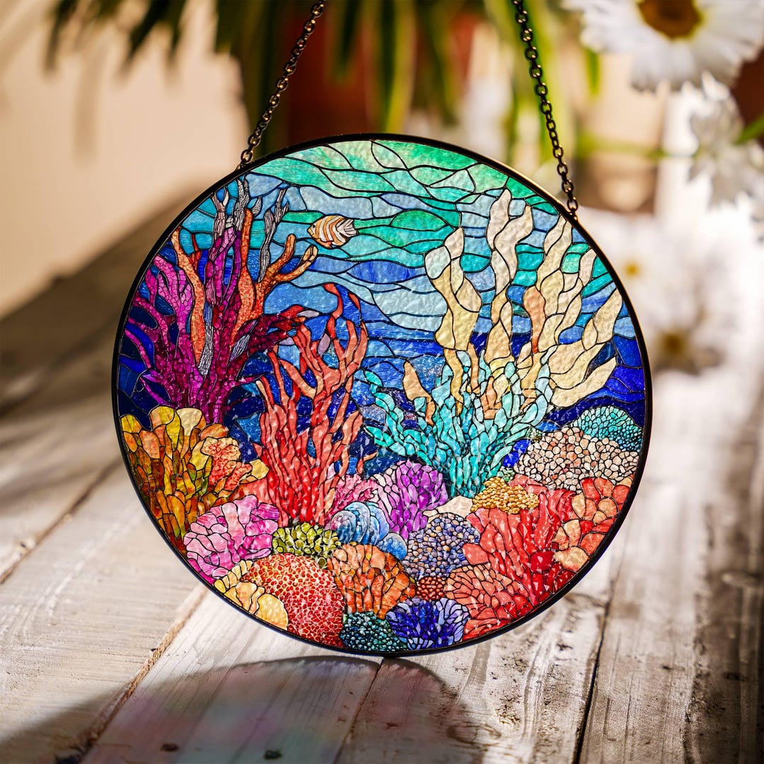 Coral Reef Stained Glass Suncatcher: Ocean Art Window Hanging - Etsy