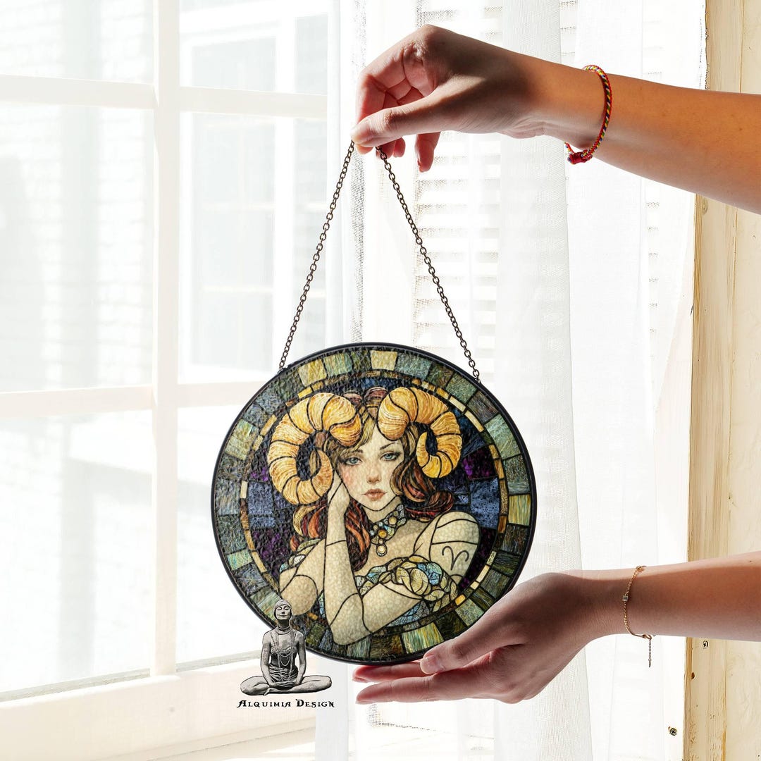 Aries Stained Glass Zodiac Suncatcher Light Catcher Aries Zodiac Sign ...