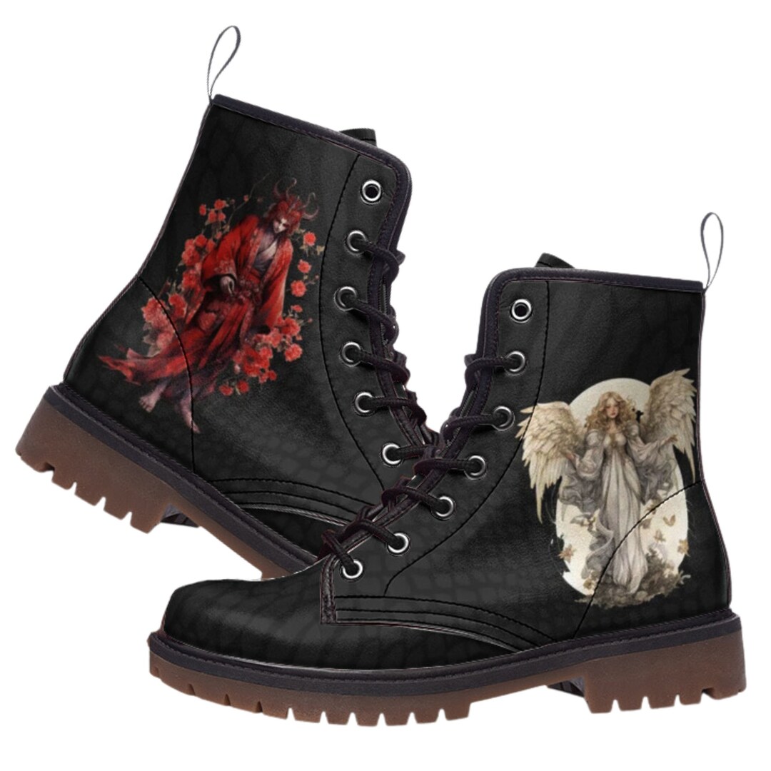 Angel and Demon Boots, Custom Boots, Combat Boots Vegan Leather Lace up ...