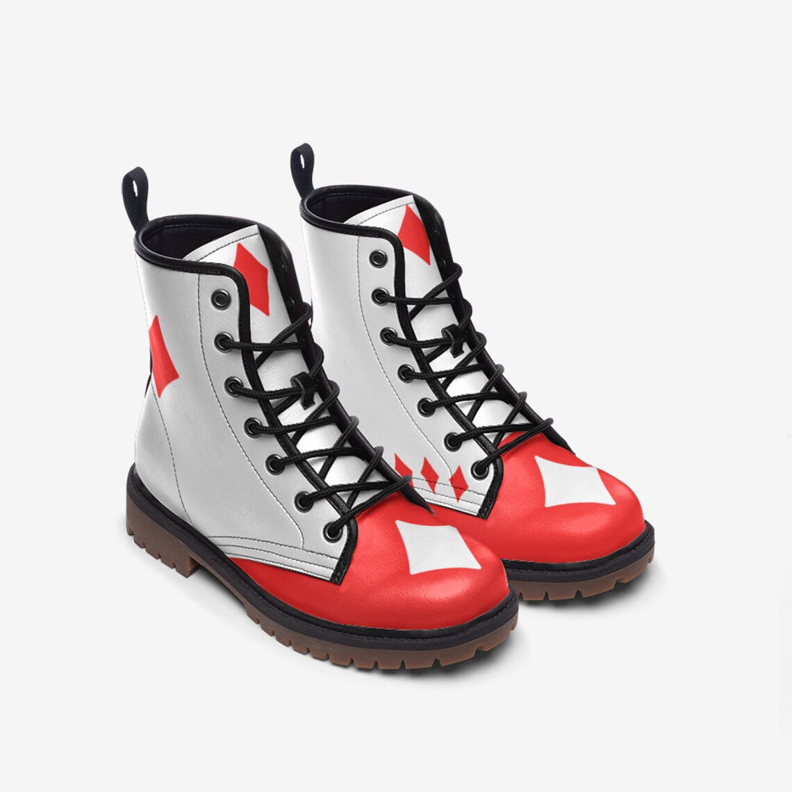 Poker Card Boots Red Diamonds Red White Ace of Diamonds Vegan Leather ...