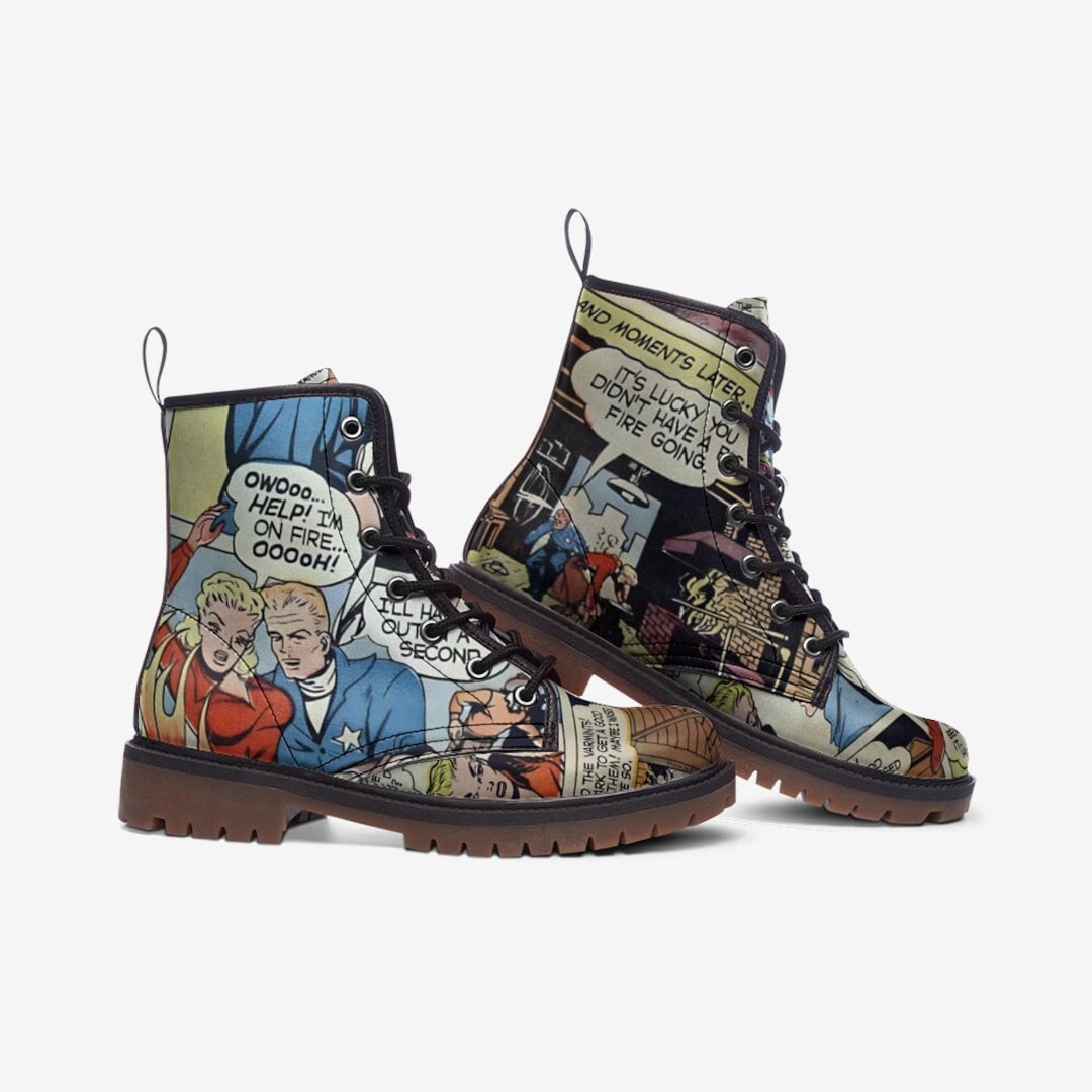 Western Comic Boots Design Cowboy Cowgirl Comic Print Vegan Leather ...