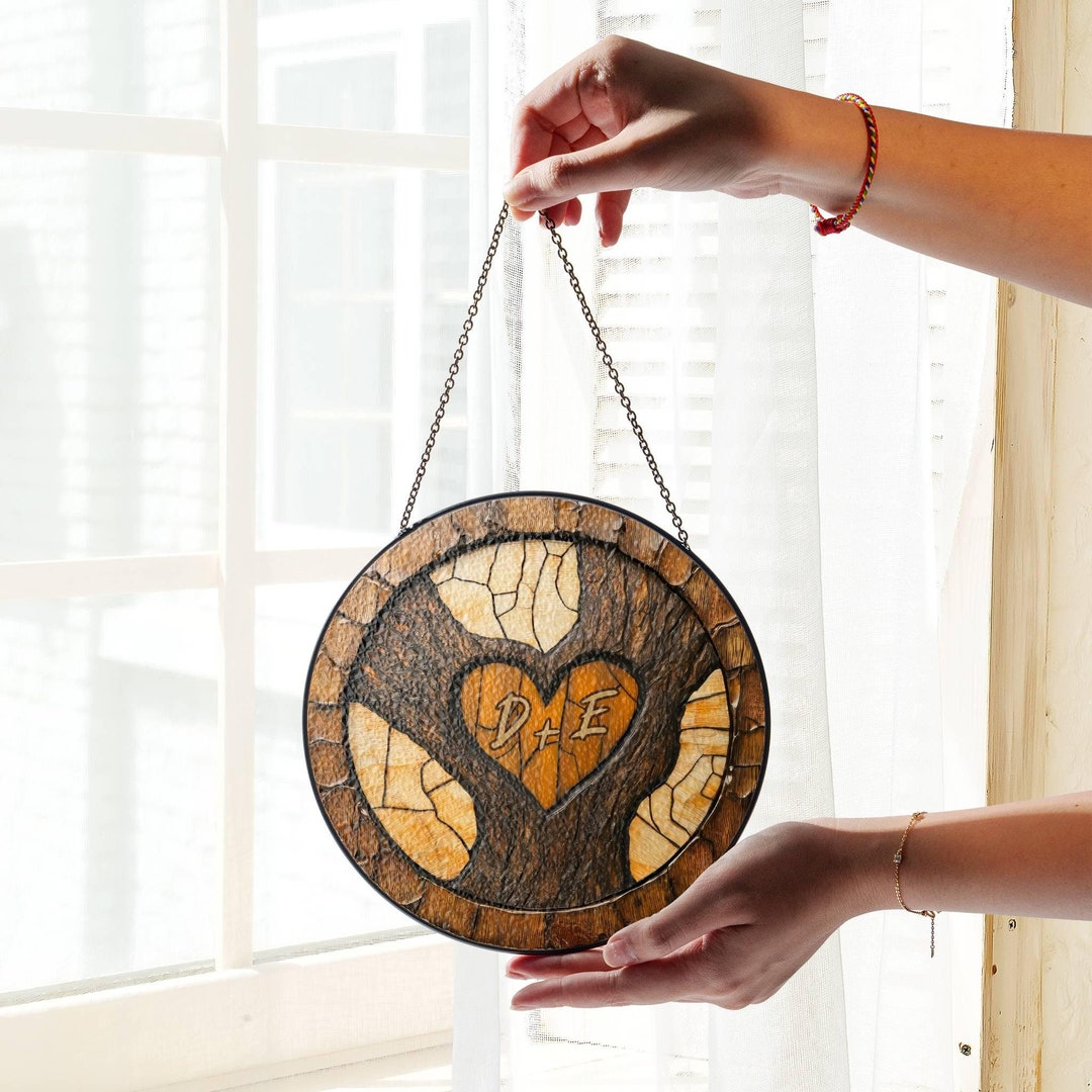 Custom Initials Stained Glass Suncatcher Personalized Initial Light ...