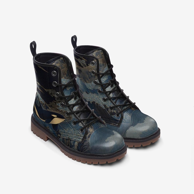 Orca Boots Killer Whale Vegan Leather Combat Boots Sea Life Ocean Lover ...