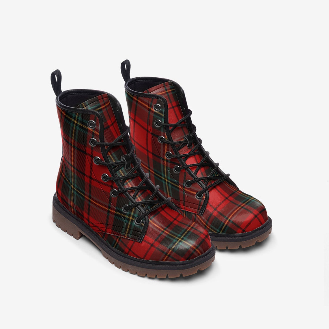Red Tartan Vegan Leather Combat Boots: Plaid Scottish Clan Style - Etsy
