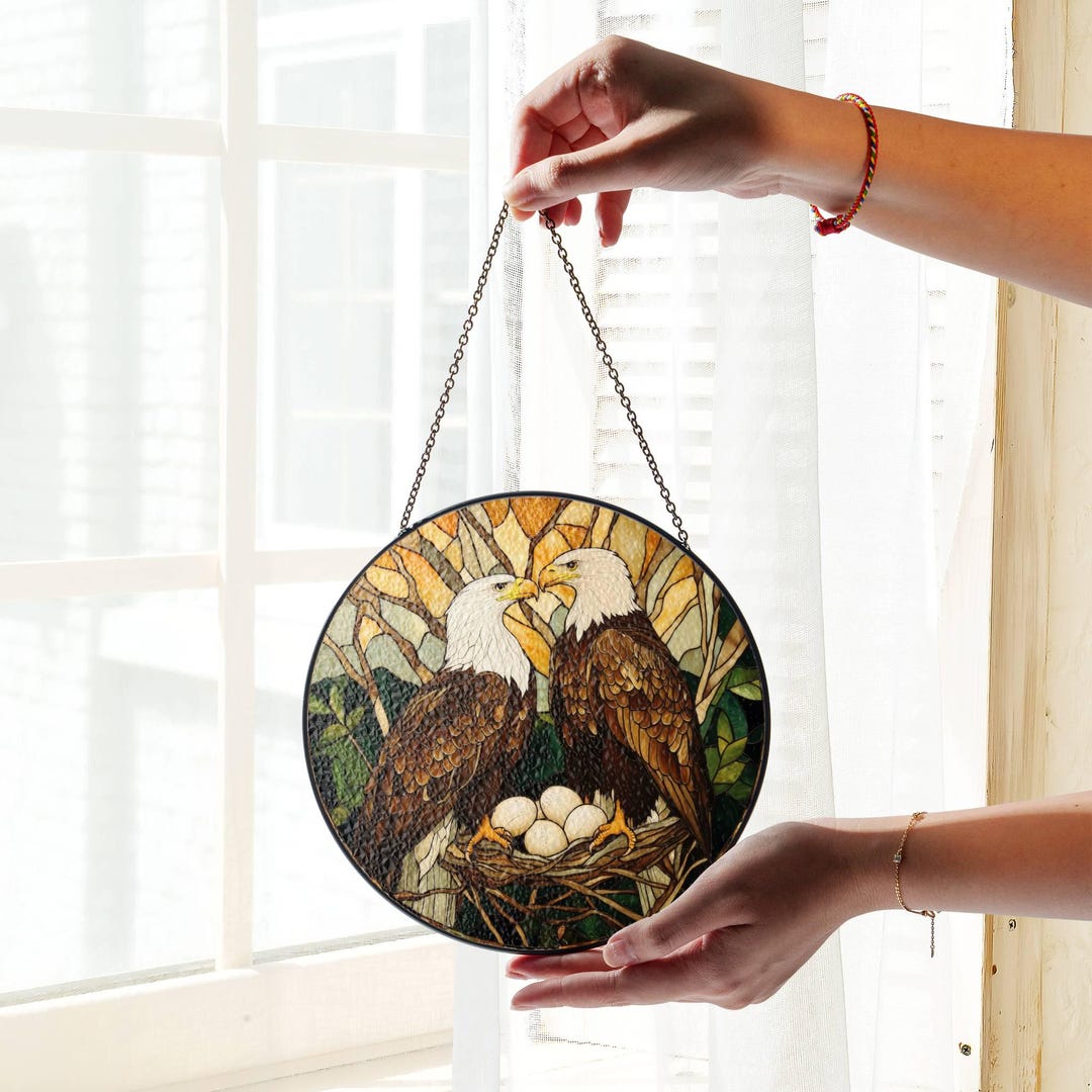 Eagle Stained Glass Sun Catcher Eagle Couple With Egg Lightcatcher Bird ...