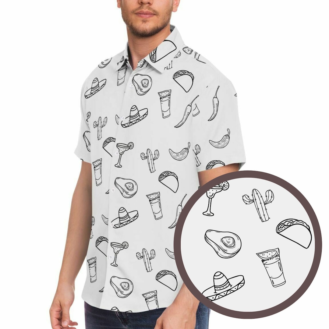 Mexican Food Button up Top, Taco Button Down Shirt Avocado Shirt ...