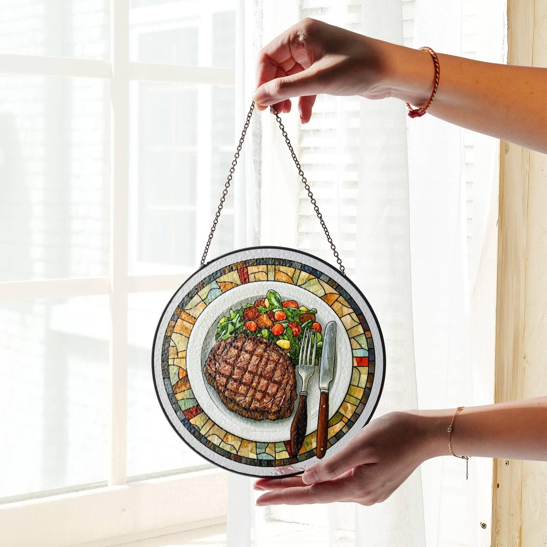 Beef Stained Glass Beef Steak Food Suncatcher Foodie Gift Light Catcher ...