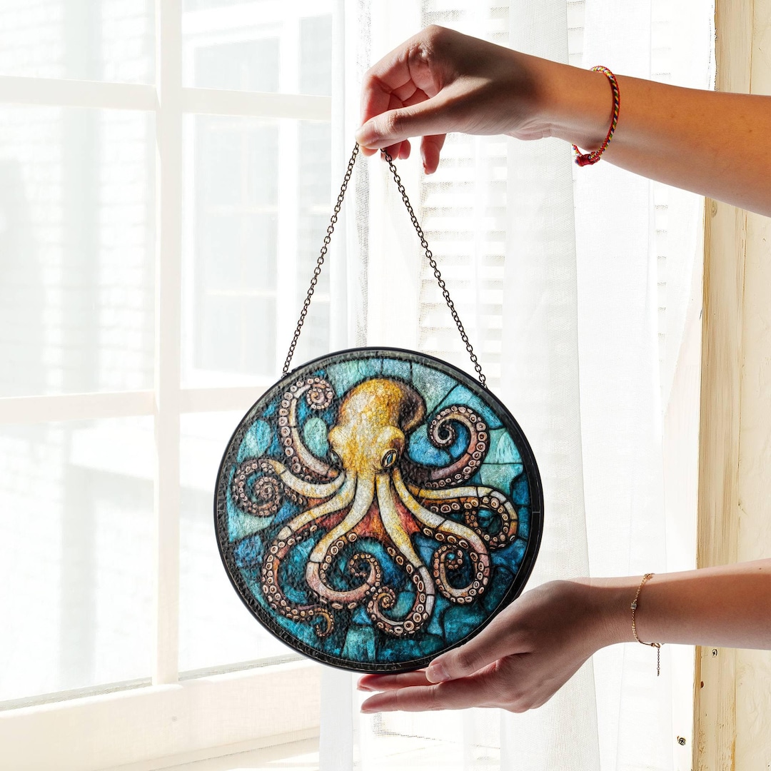 Octopus Faux Stained Glass Suncatcher: Sea Life Window Hanging - Etsy