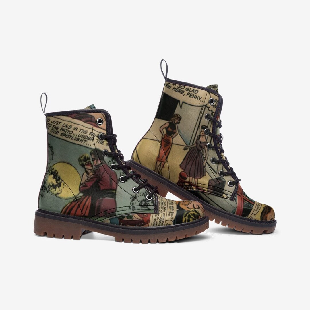 Comic Book Boots Custom Combat Boots Romantic Comic Print Boots Vegan ...