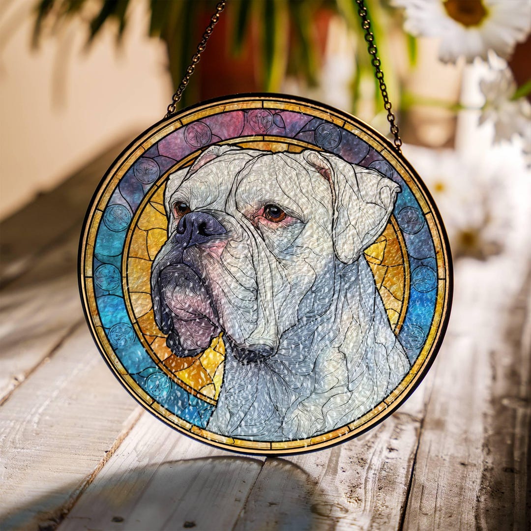 White Boxer Stained Glass Suncatcher: Dog Light Catcher Home Decor - Etsy
