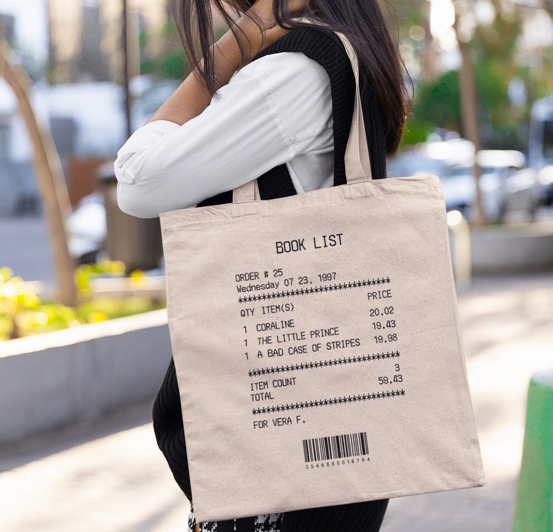Book List Receipt Tote Bag, Personalized Book Lover Gifts for Librarian ...