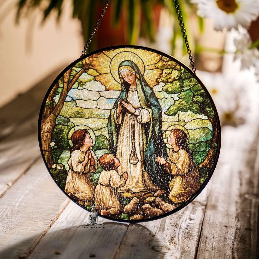 Lady of Fatima Stained Glass Suncatcher: Catholic Art Window Hanging - Etsy