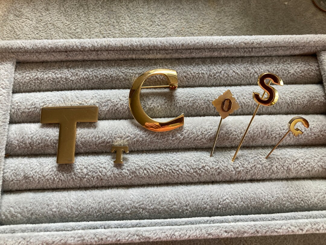 Your Choice of ONE Vintage Modern Initial Brooch Pin Pinback Stick Pins Hatpin Letters T C G S O ...