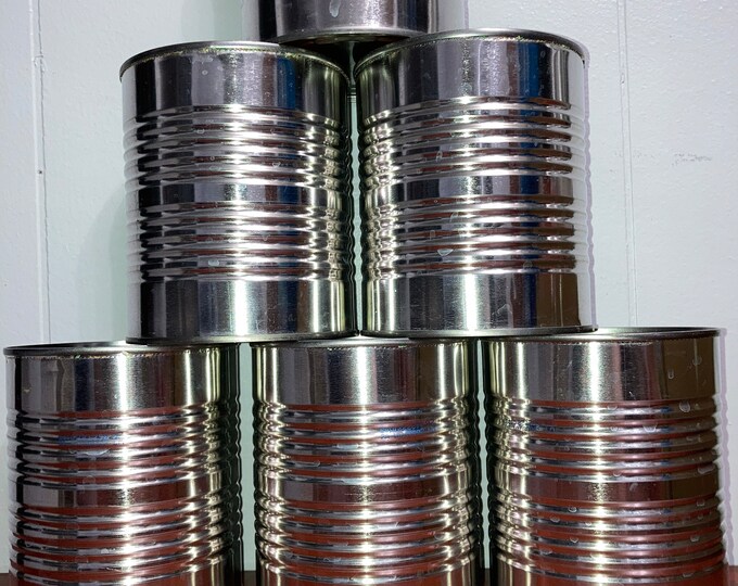 6 EMPTY Metal Silver Steel Tin Cans 5"hx 4"d #2.5 Size 28oz Tomatoes ...