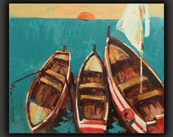 Row boat painting | Etsy