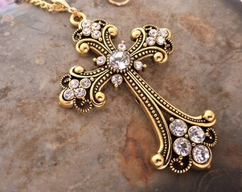 Rhinestone Cross Necklace | Etsy