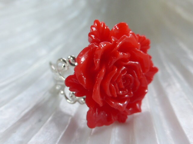 Beautiful Large Rose Carnation Flower Adjustable Brass Filigree Ring ...