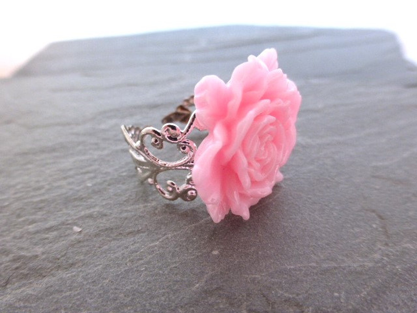 Beautiful Large Rose Carnation Flower Adjustable Brass Filigree Ring ...