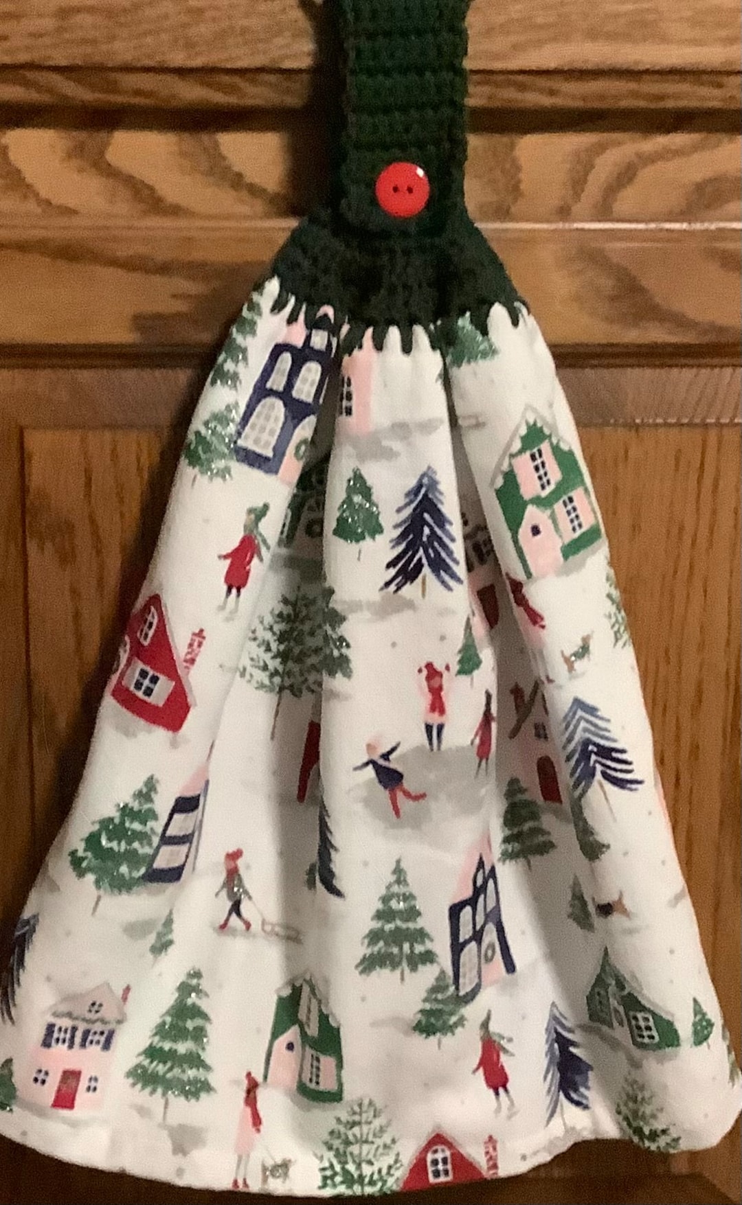 Double Kitchen Towel Extra Wide Cotton Terry Lining Xmas Town Skaters ...