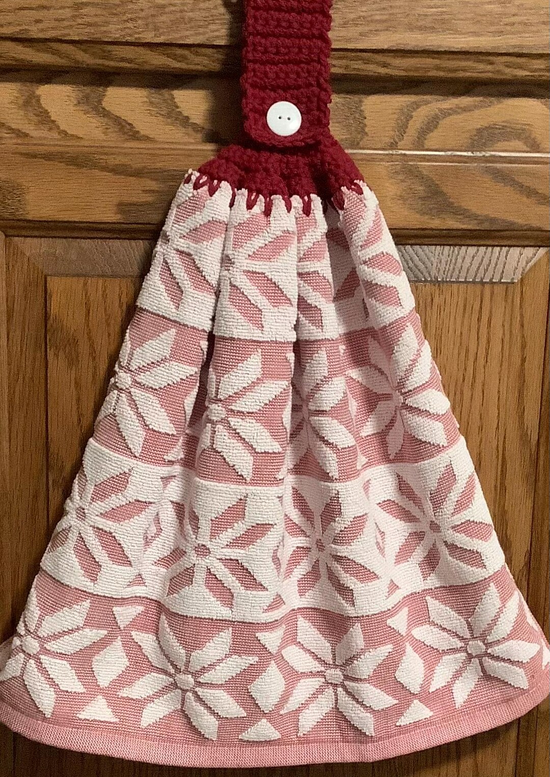 Double Red Kitchen Towel Extra Wide Soft Cotton Xmas White Snowflakes ...