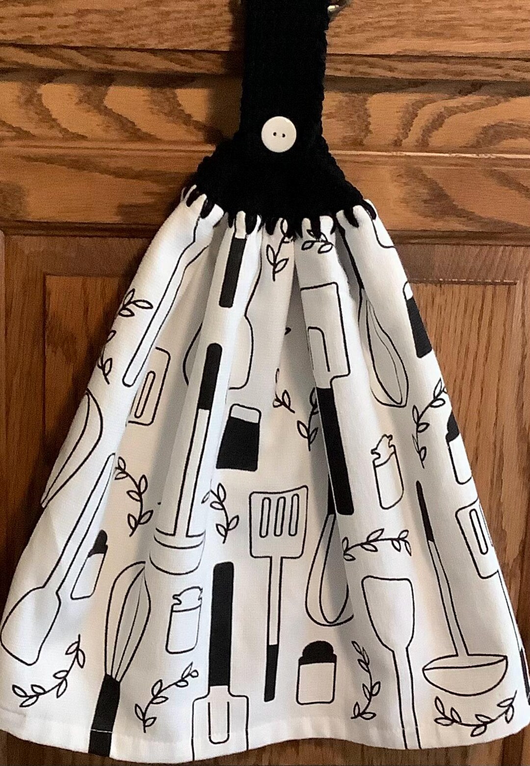 Double White Kitchen Towel Kitchen Utensils Cook Crocheted Black Top ...