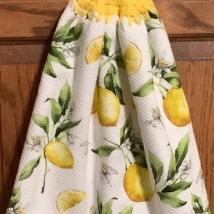 Double Blue Kitchen Towel Extra Wide Cotton Yellow Lemons Flowers ...