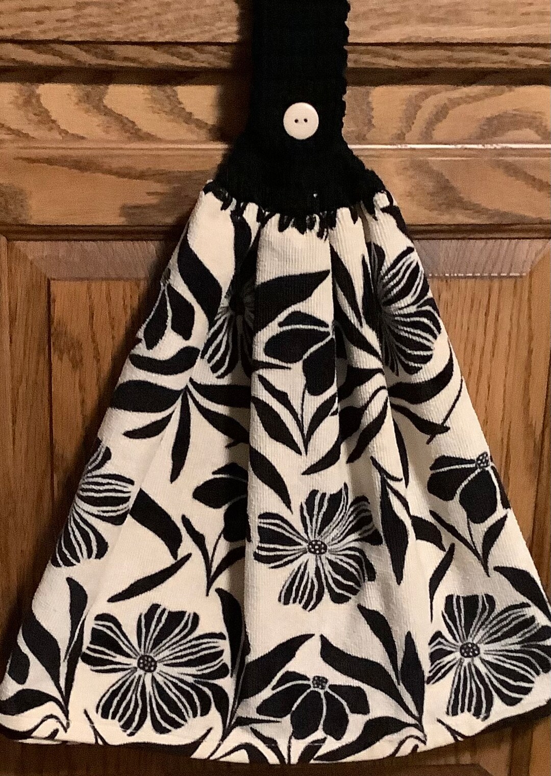 Double Tan Kitchen Extra Wide Cotton Black Flowers Crocheted Black Top ...