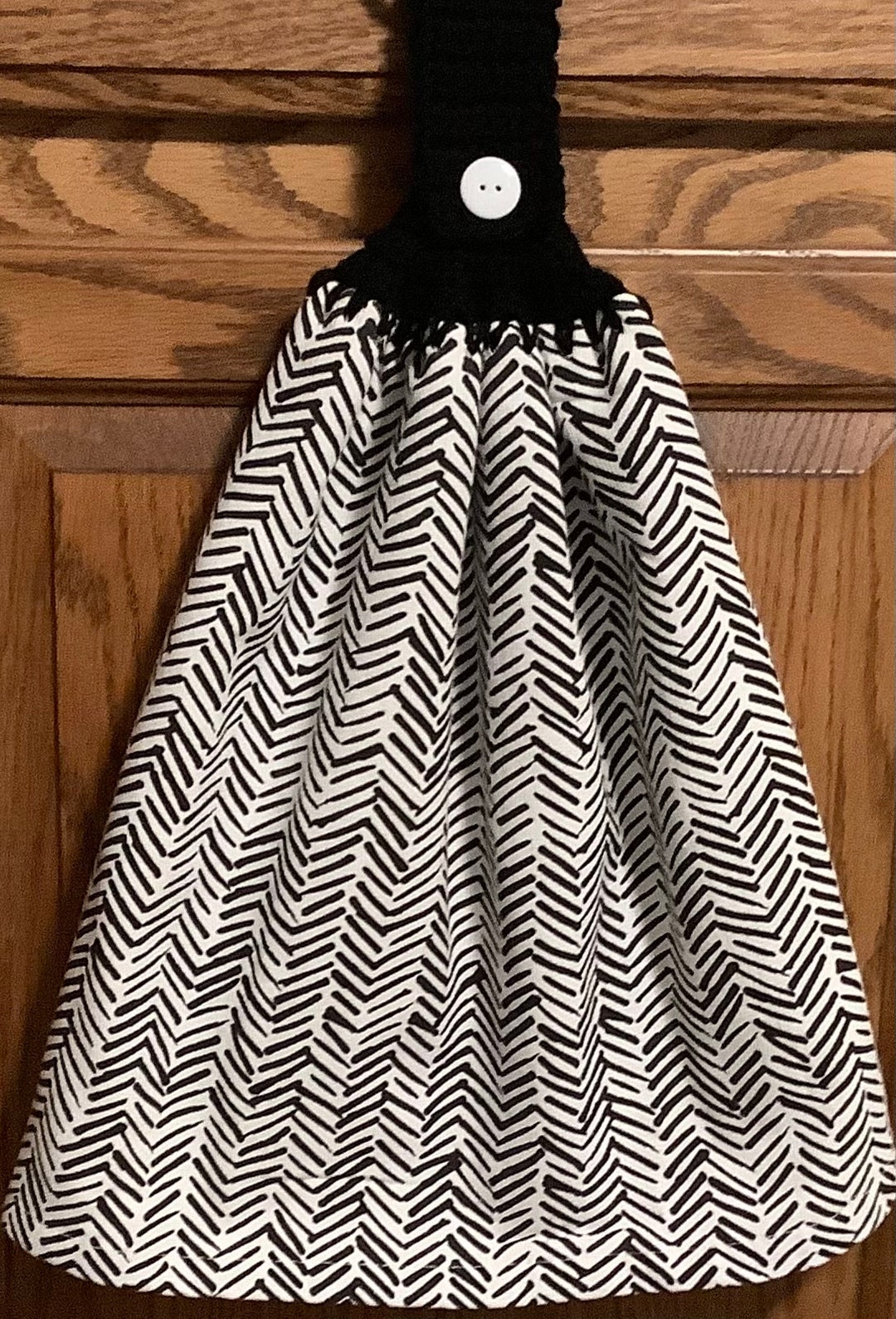 Double Kitchen Towel Extra Wide Cotton Terry Lining Black Herringbone ...