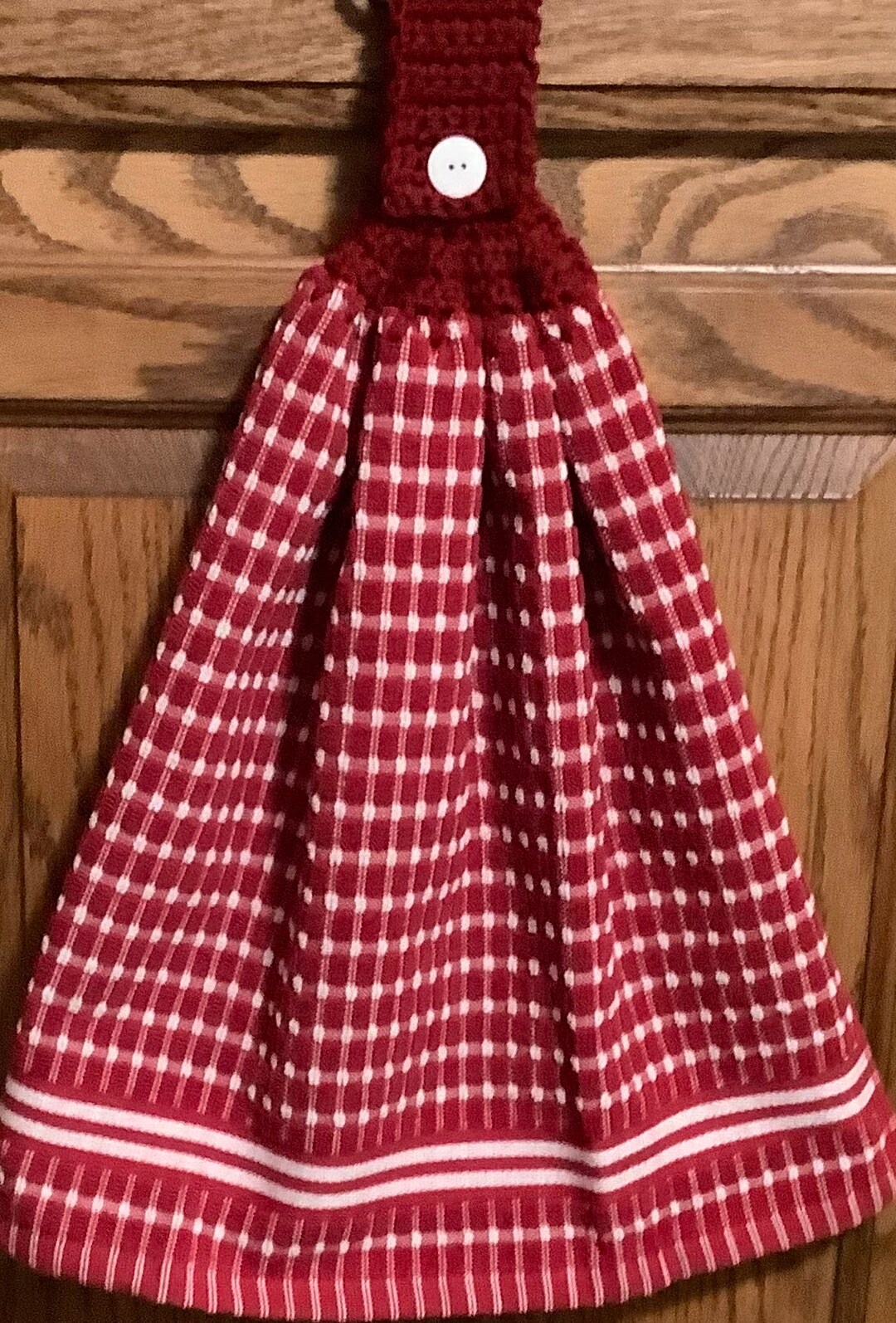Double Kitchen Towel Extra Wide Cotton Red White Plaid Check Crocheted ...