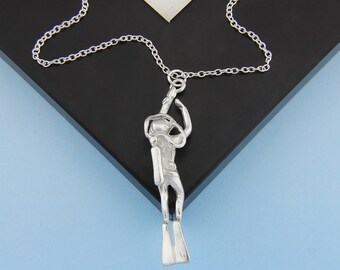 Scuba Diver Necklace, Silver Scuba Diver Charm on a Silver Cable Chain ...