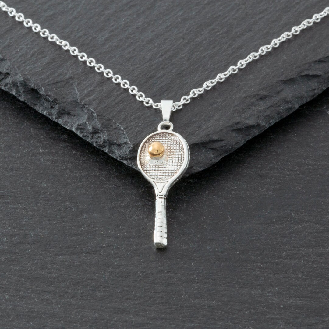 Tennis Racket Pendant in Sterling Silver and 18 Carat Gold. - Etsy UK