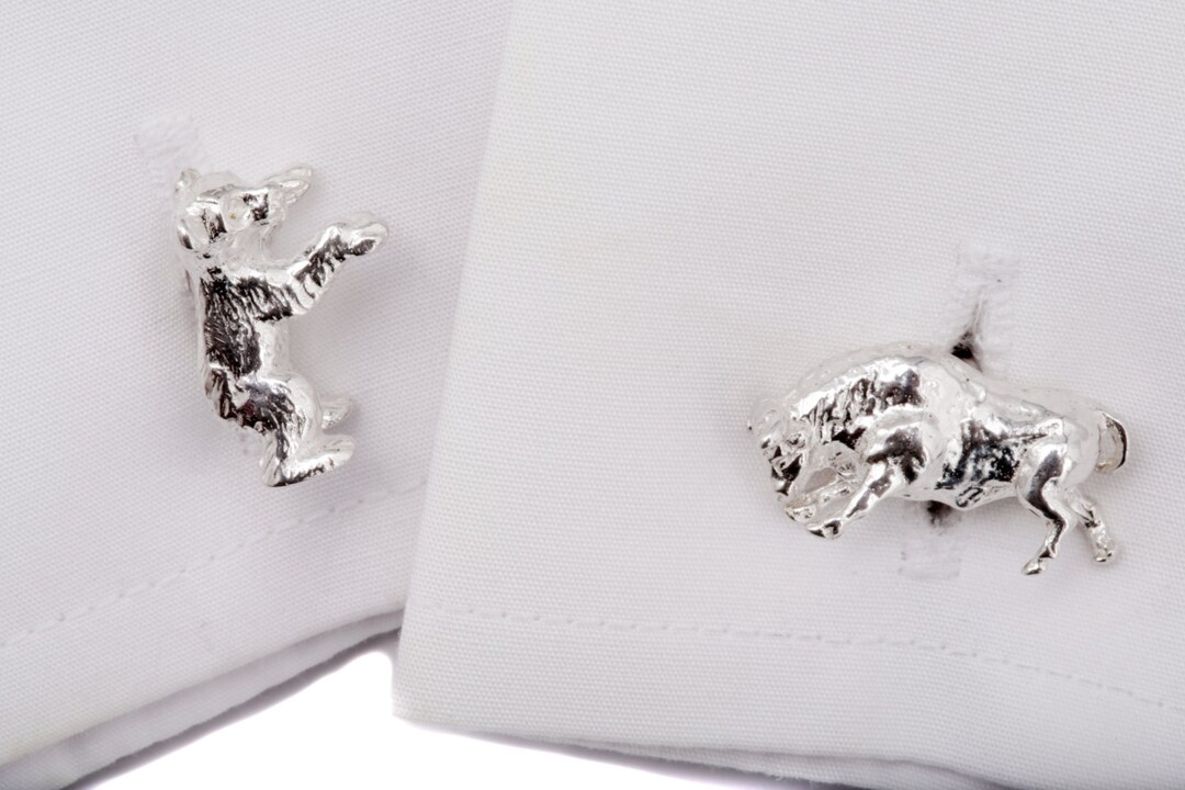 Bull and Bear Cufflinks in Solid Sterling Silver - Etsy